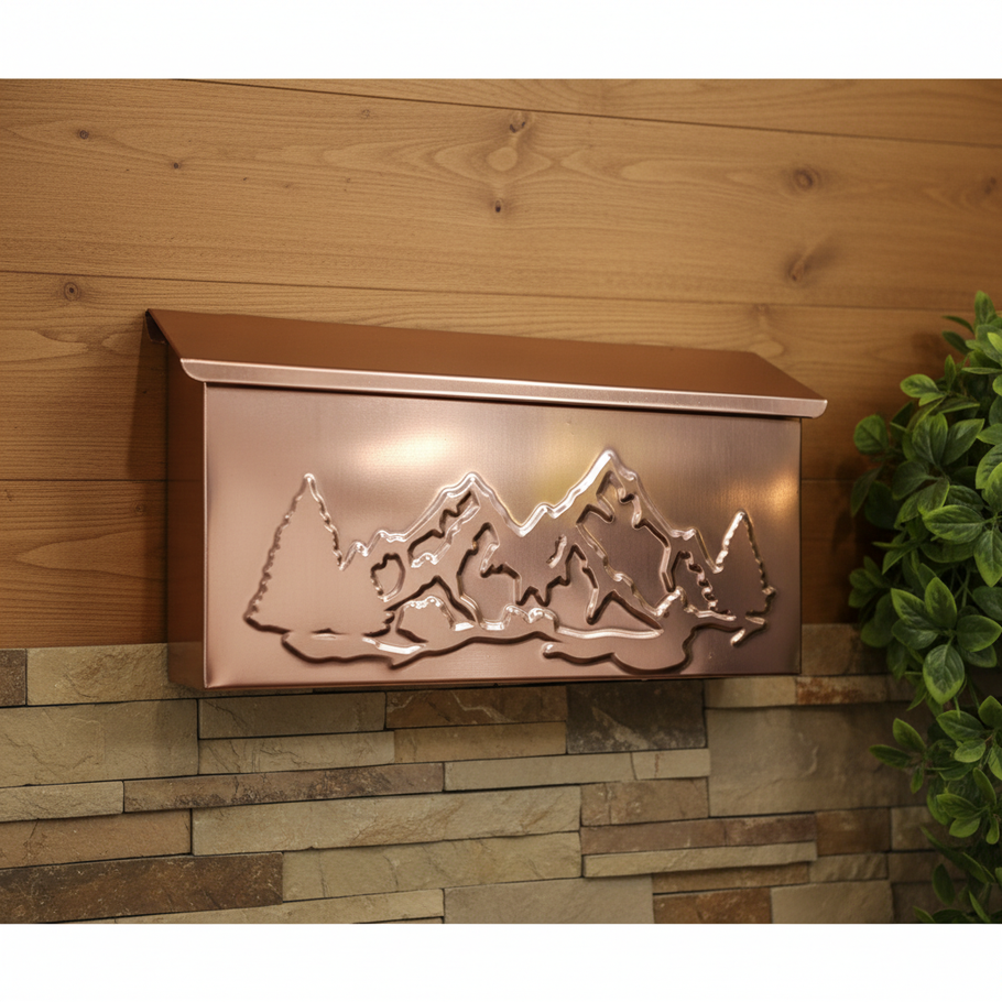 Mountain Peak & Tree Copper Mailbox | Handmade Brushed Copper Wall ...