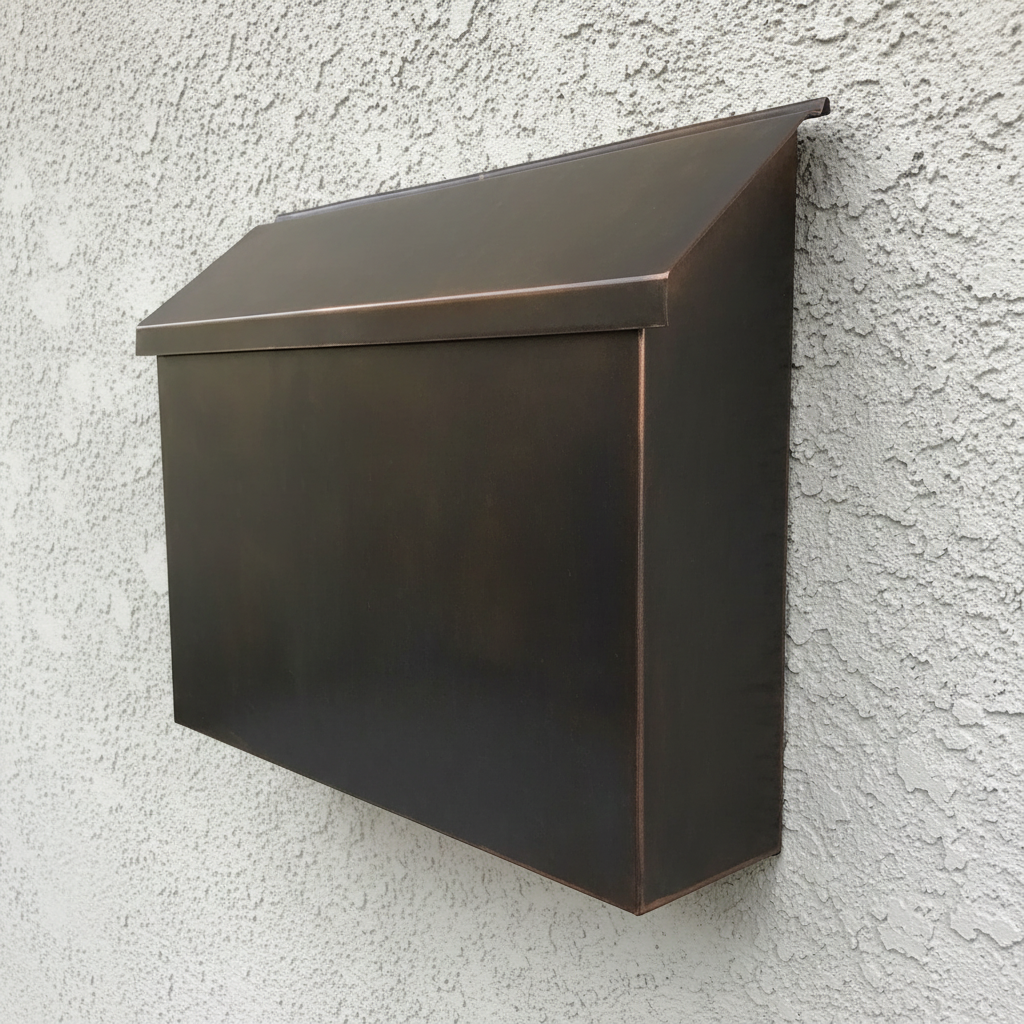 Large Dark Patina Copper Mailbox | Extra-Wide 14" Rustic Flush Mount ...